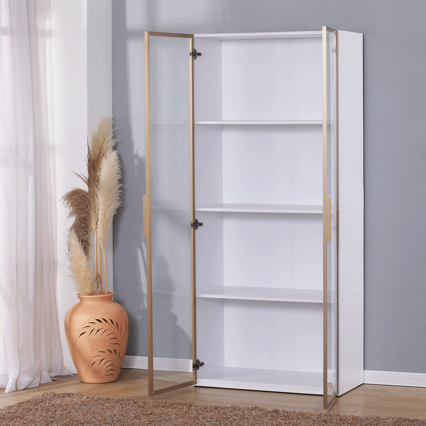 HOMATRIX LED Display Tempered Glass Cabinet Living Room Side Storage ...