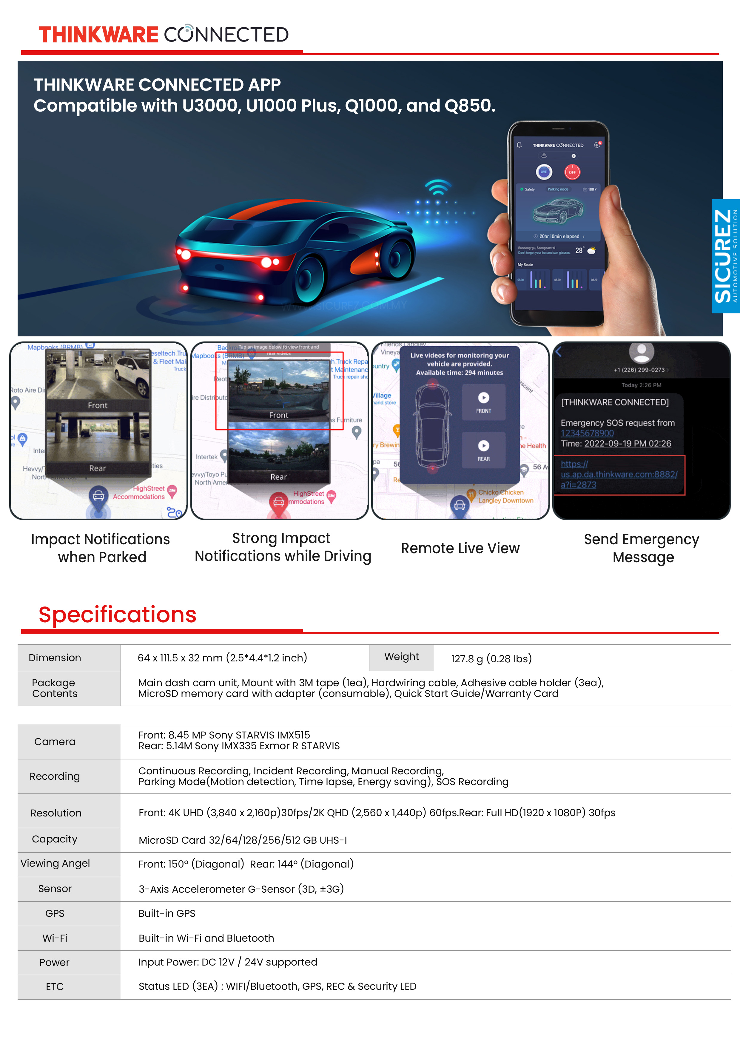 Thinkware U1000 Plus︱Front 4K UHD Rear 1080P FHD︱64GB︱Best Parking ...