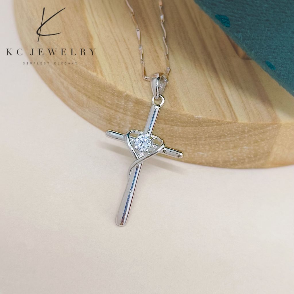 KC Jewelry S925 Silver - White Gold Plated Diamond Love Cross Pendant ...
