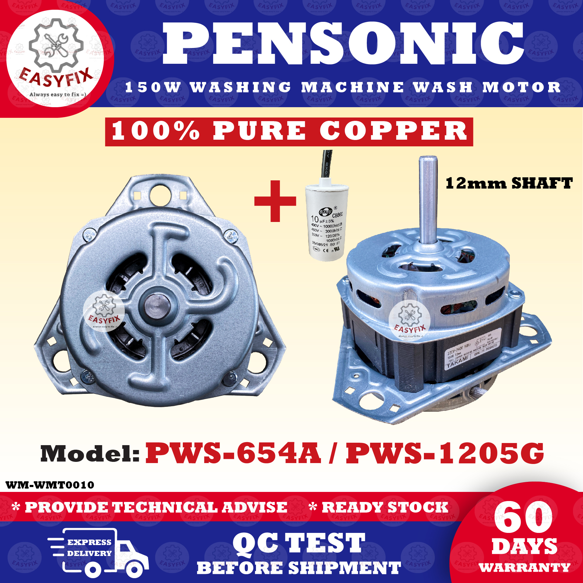 PWS-654A / PWS-1205G PENSONIC SEMI-AUTO WASHING MACHINE WASH MOTOR ...