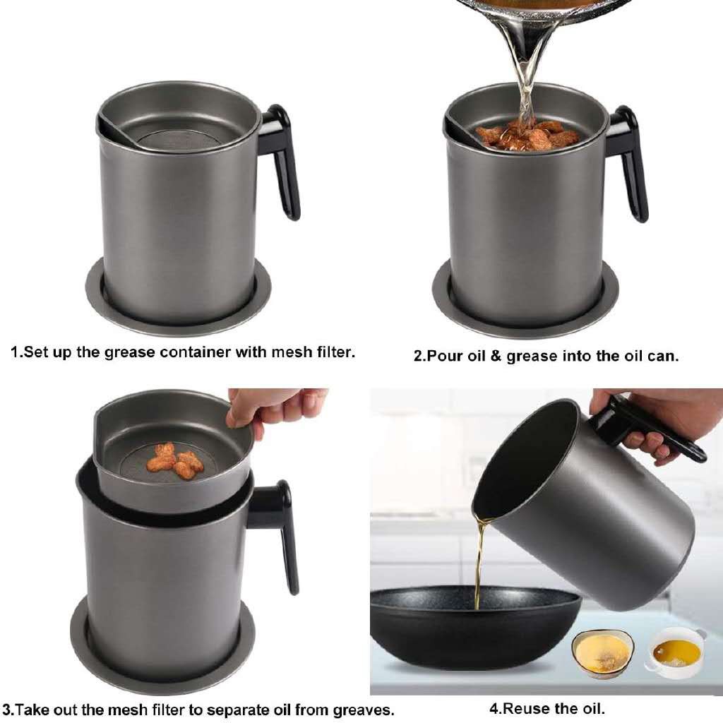 1.4L Cooking Oil Container with Strainer & Lid – Grease Keeper Pot ...