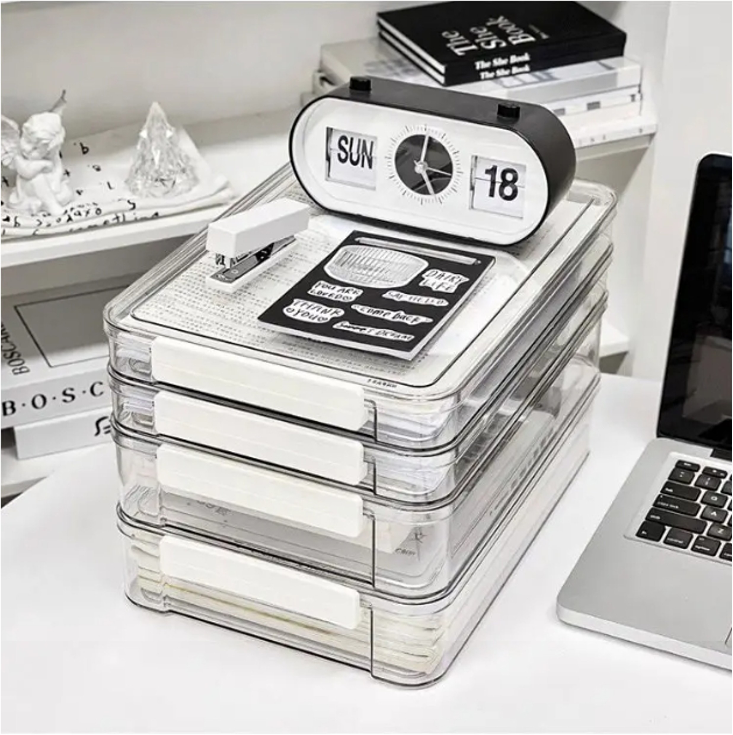 🇲🇾 Ready Stock A4 Document Storage Box Desktop Stackable Transparent Box Paper Books File Large ...