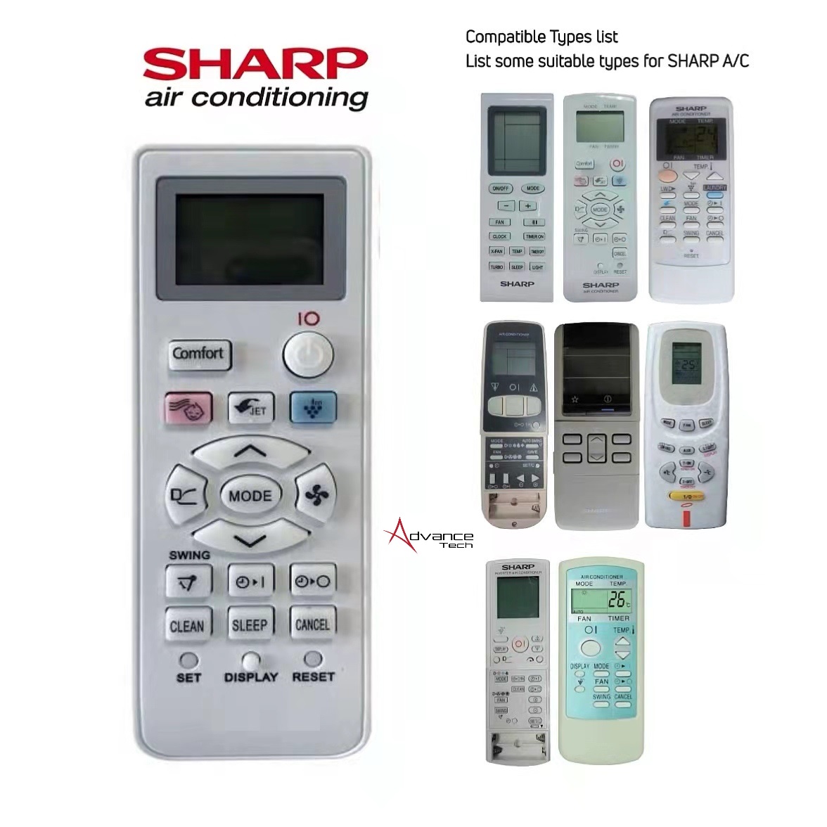Sharp 8 IN 1 Universal Replacement Air Conditioner Remote Control For CRMC-A751JBEZ A820JBEZ ...