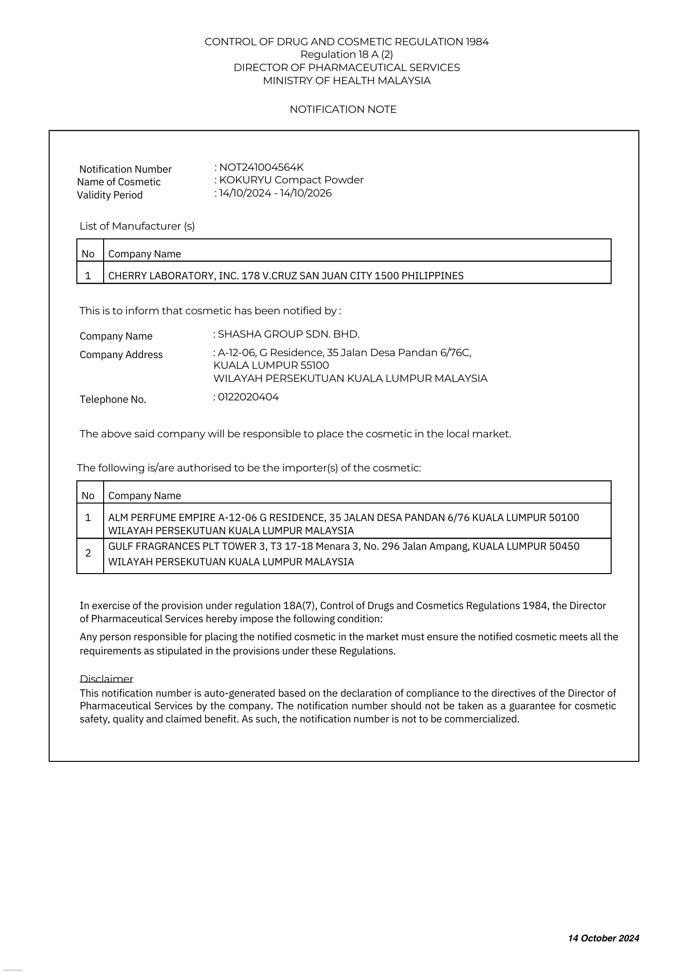 ORIGINAL Kokuryu 3 in 1 compact foundation 15g Bedak Arab Halal ...