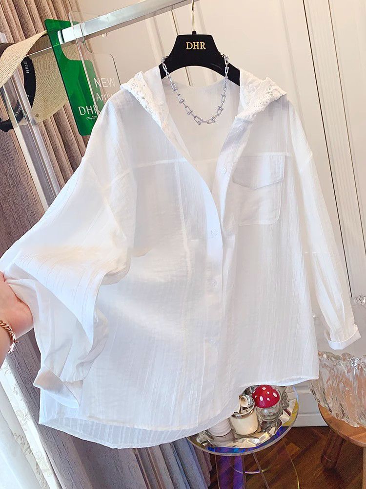 Unique and Super Good-looking French Texture White Lace Hooded Shirt ...
