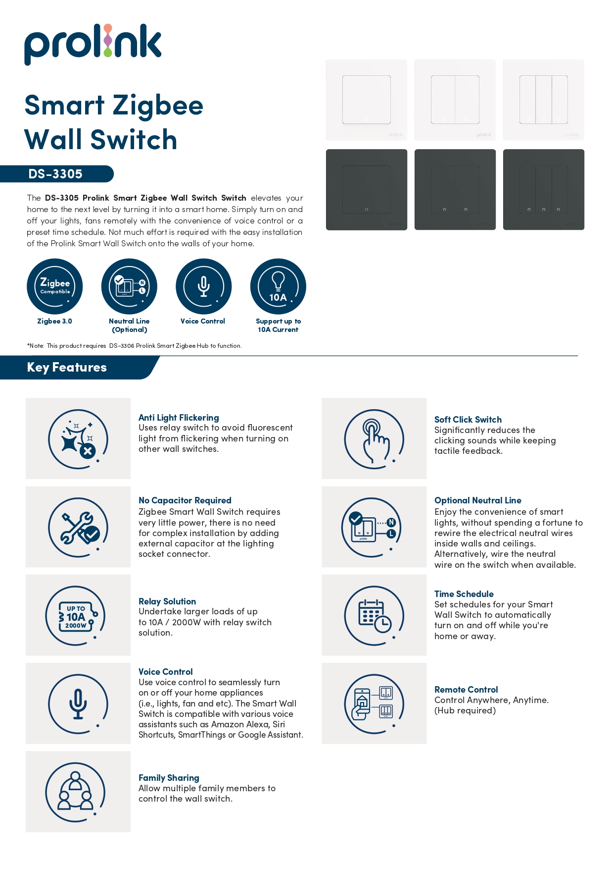 [SIRIM] Prolink Smart Wall Switch | Smart Switch Socket | Zigbee Switch | Remote APP (No Neutral ...