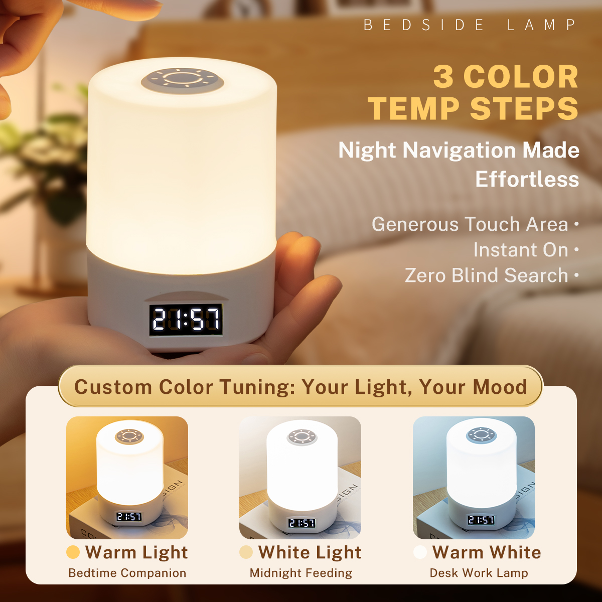 Dimmable Night Lamp LED 3Colour Touch Lights USB Dim Light Small ...