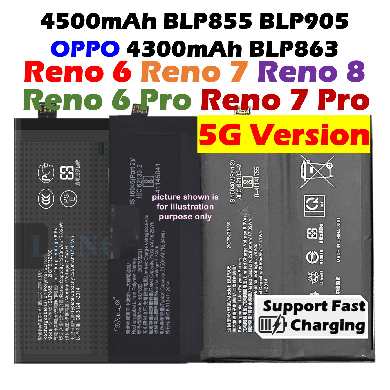 ORIGINAL 4500mAh Battery BLP855 BLP905 / 4300mAh BLP863 For OPPO Reno 6 ...