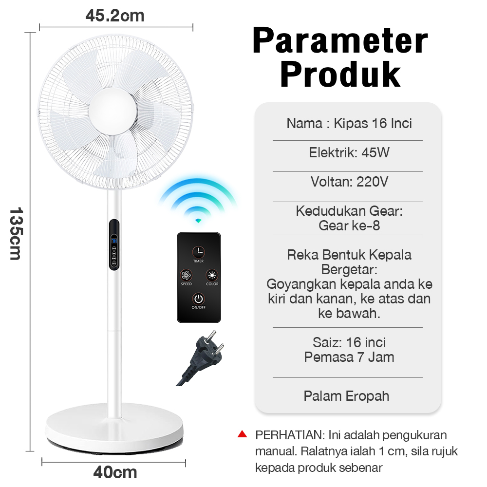 Simmo Kipas Berdiri 16 inch Stand Fan Remote Control Fan 8 Speed 5 ...