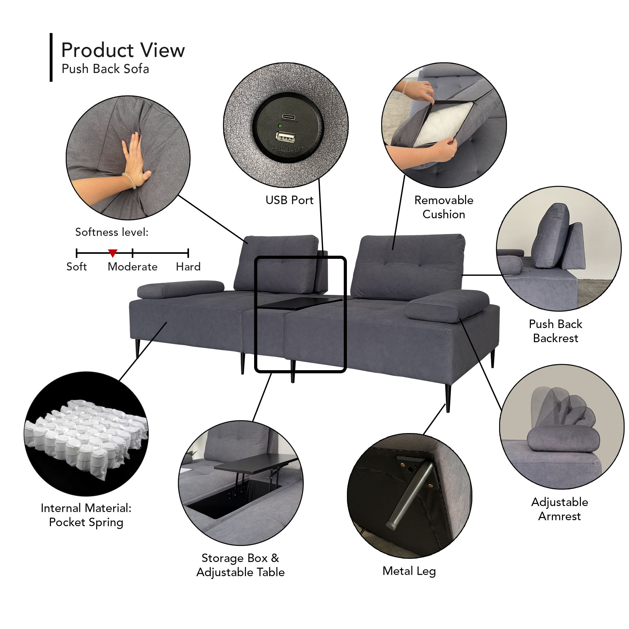 ⚡FREE SHIPPING+READY STOCK⚡Essenhome DARREN Push Back EASY CLEAN Sofa ...