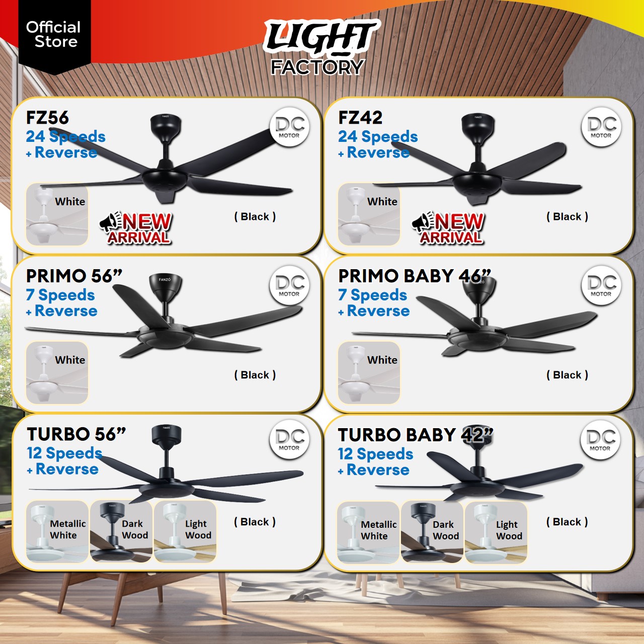 [SIRIM] FANZO Turbo 56" Primo 46" Champion LED Baby Fan 38" Hunter 42 ...