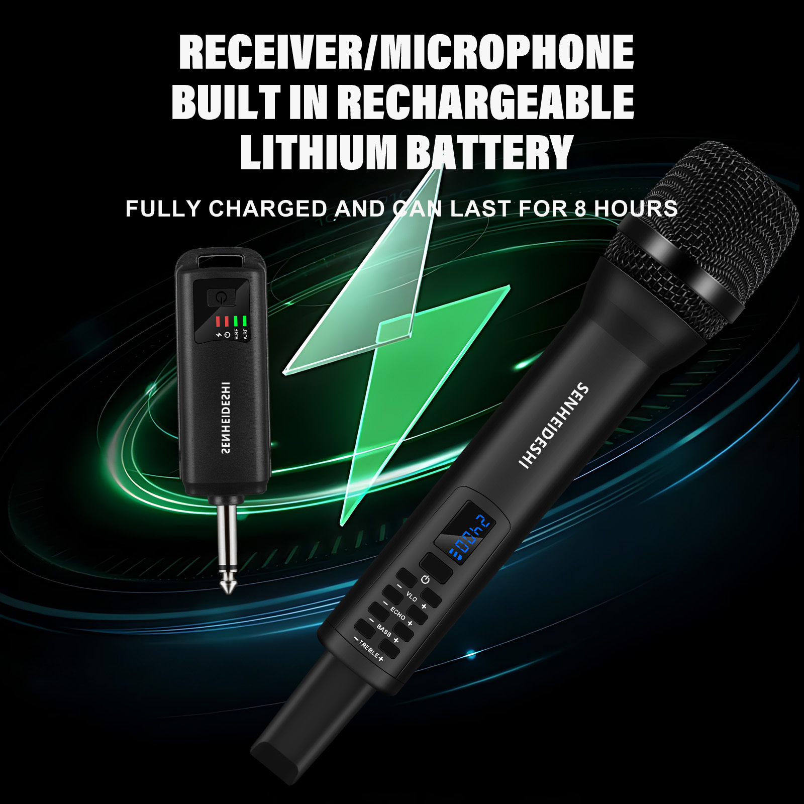 Wireless Microphone multi-function echo Vol bass treble UHF Dual ...