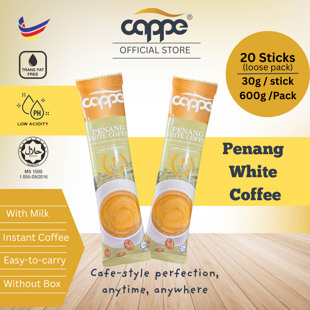 CAPPE PENANG WHITE COFFEE [Economy Pack Without Box 20 x 30g] Kopi ...