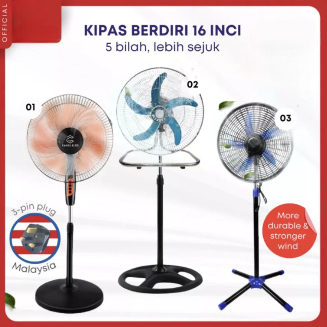 UltraStrong 16-Inch Stand Fan – 5-Blade Floor Fan with 3-Speed Settings ...