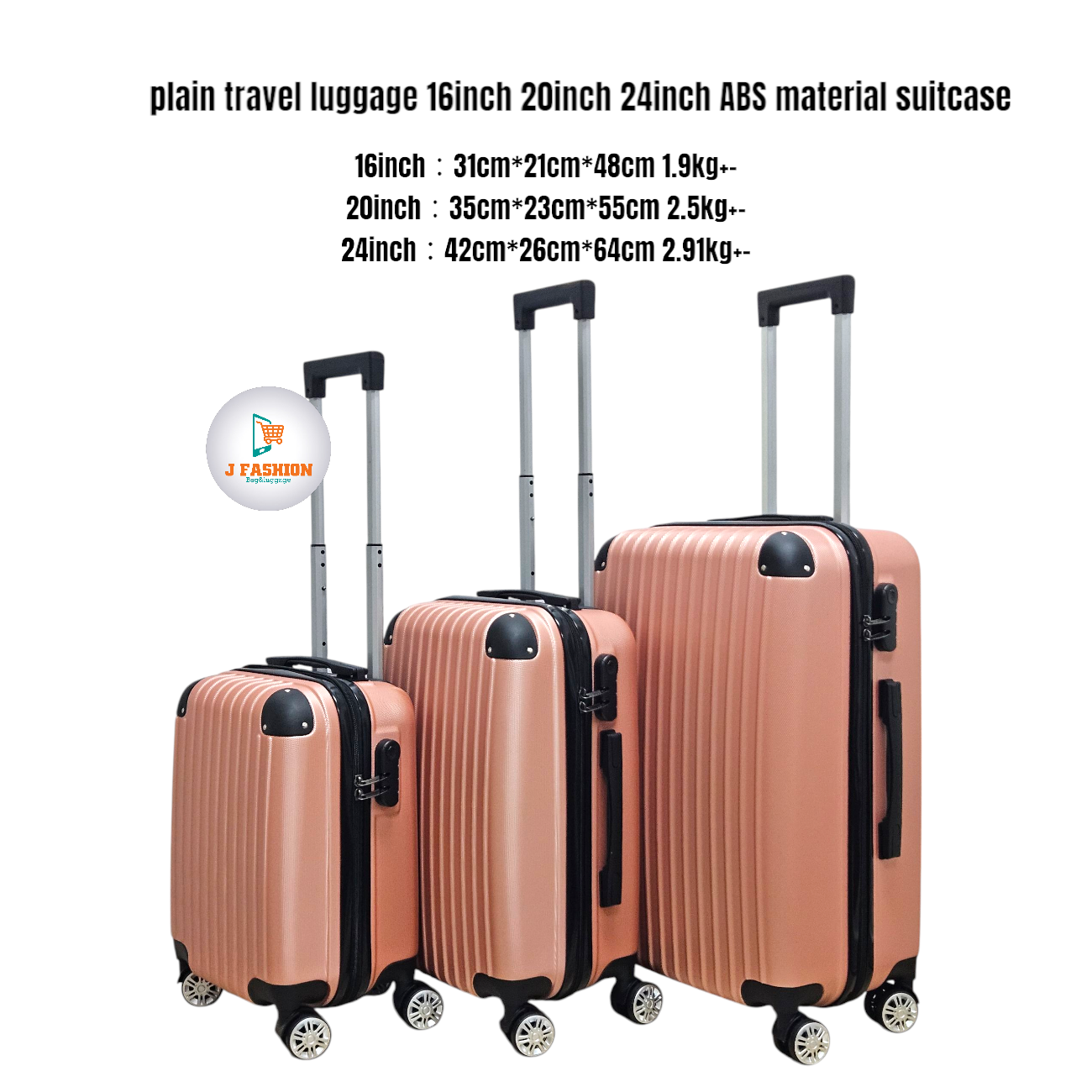 Plain travel luggage bag 16inch 20inch 24inch ABS material suitcase beg ...
