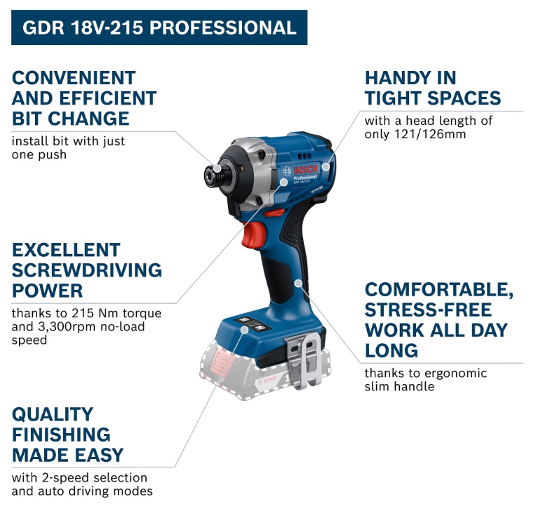 Bosch 18V GDR 18V-215 Brushless Cordless Impact Driver - SOLO Unit ...