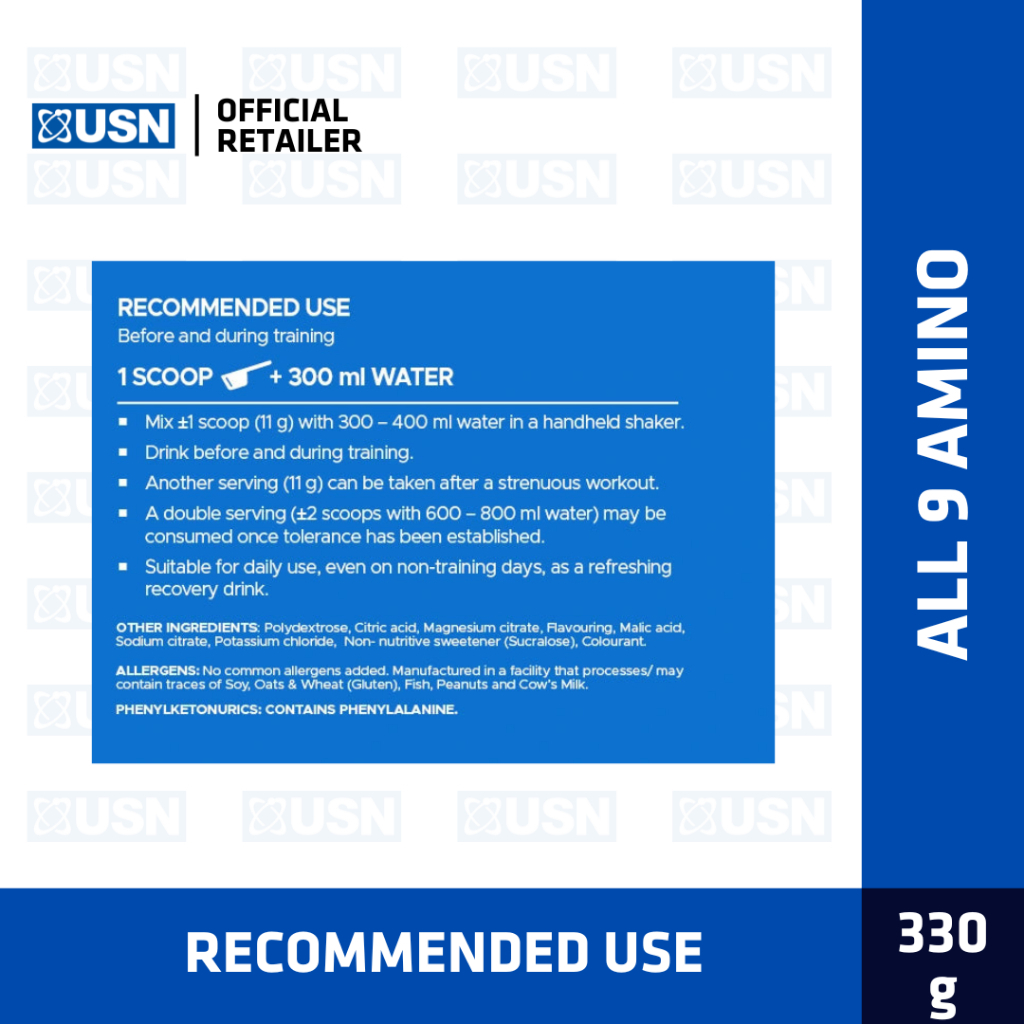 USN ALL9 Aminos Recovery Amino Acid Halal Supplement Grape - 330g ...