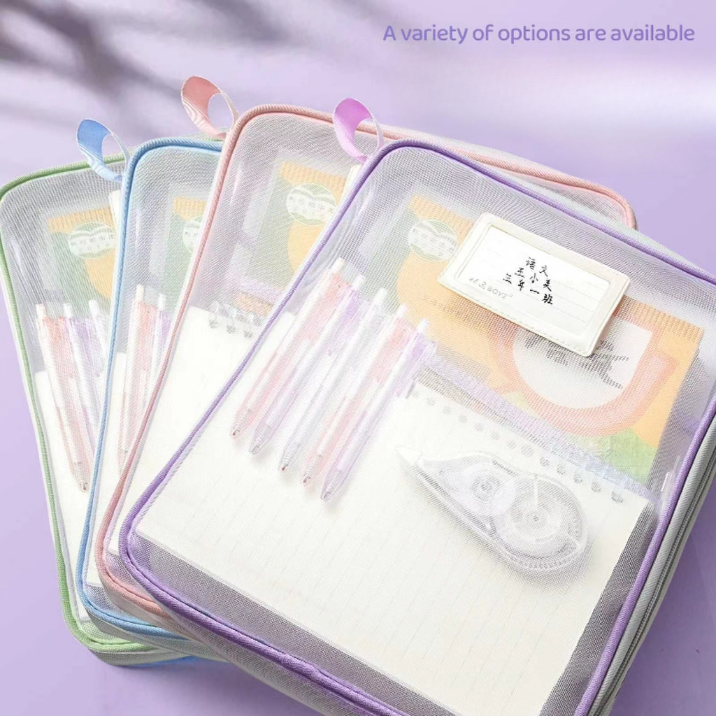 Mesh Book Storage Bag – Transparent L-Shaped Zipper Pouch for Subject ...
