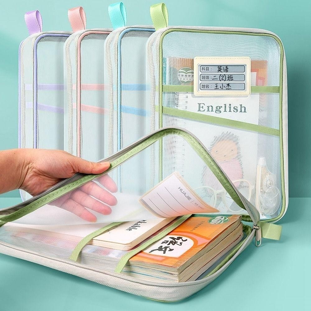 Mesh Book Storage Bag – Transparent L-Shaped Zipper Pouch for Subject ...