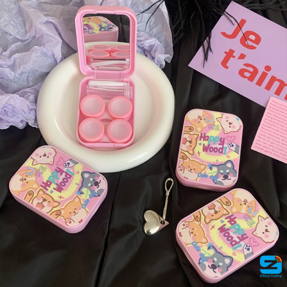 🔥 (2 pairs/Box) Dopamine Cat Dog Contact Lens Case 可爱多巴胺暖色系-两副装隐形眼镜盒 ...