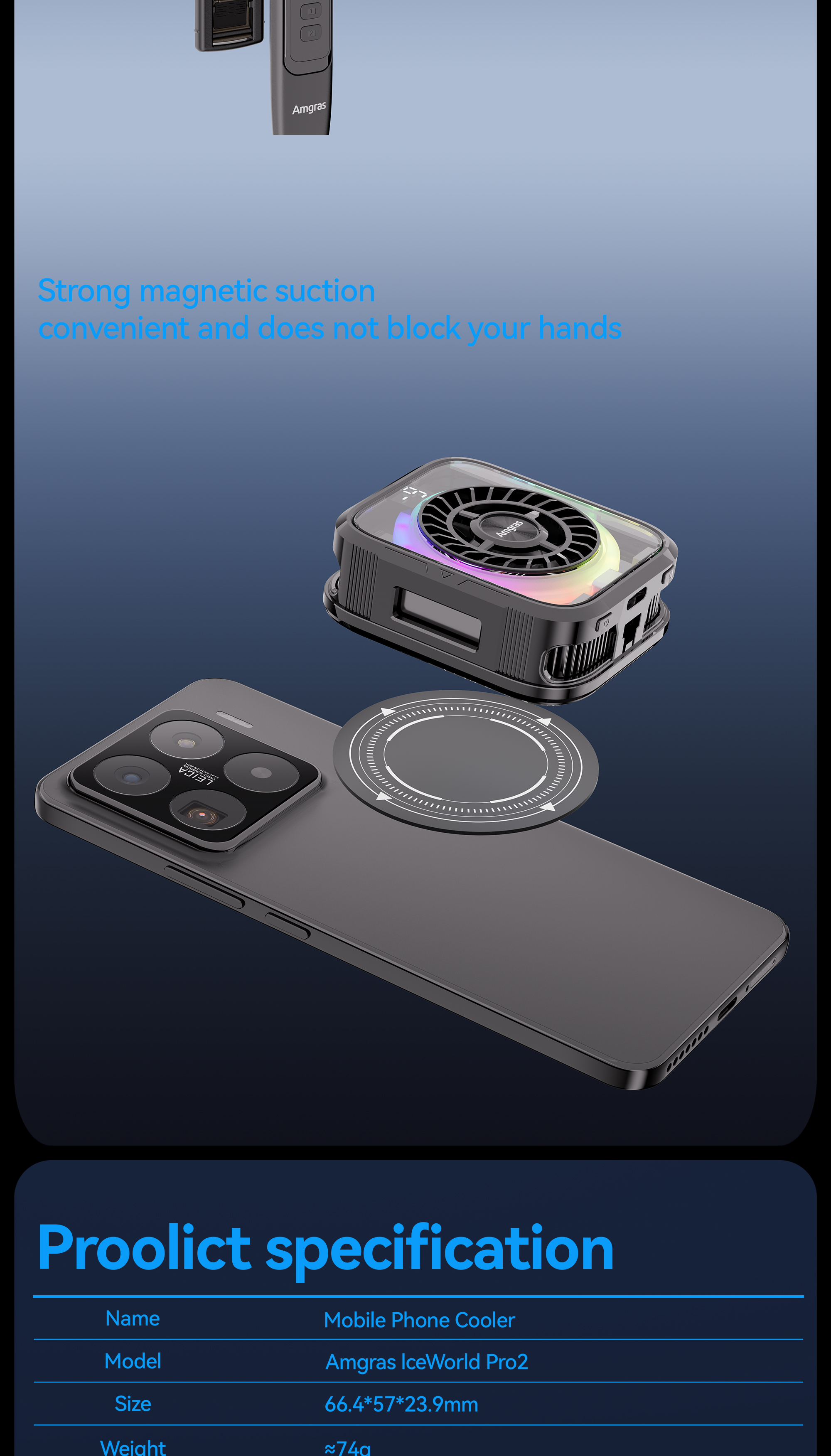 Amgras IceWorld Pro 2 Phone Cooler Mute Magnetic/Clip-on Cooling Fan ...