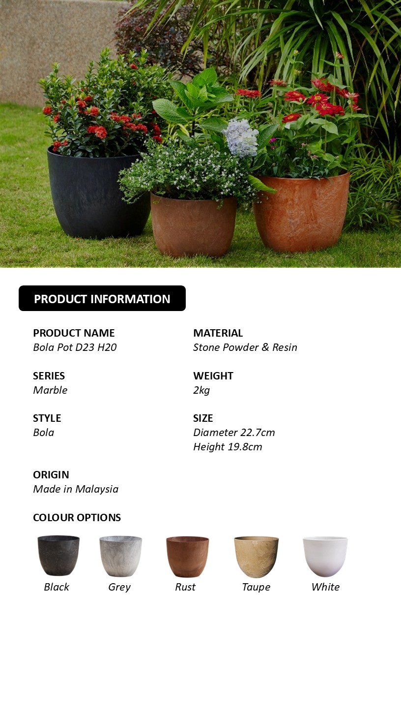 Artstone Bola Pot D23 H20 / Flower Pot / Pasu Bunga Hiasan Modern / Marble / Decorative ...