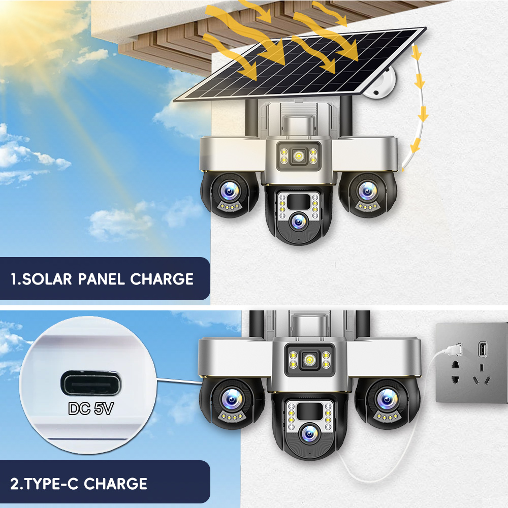 V380 Pro VTS30 Solar IP66 Wireless Outdoor waterproofing Three lens ...