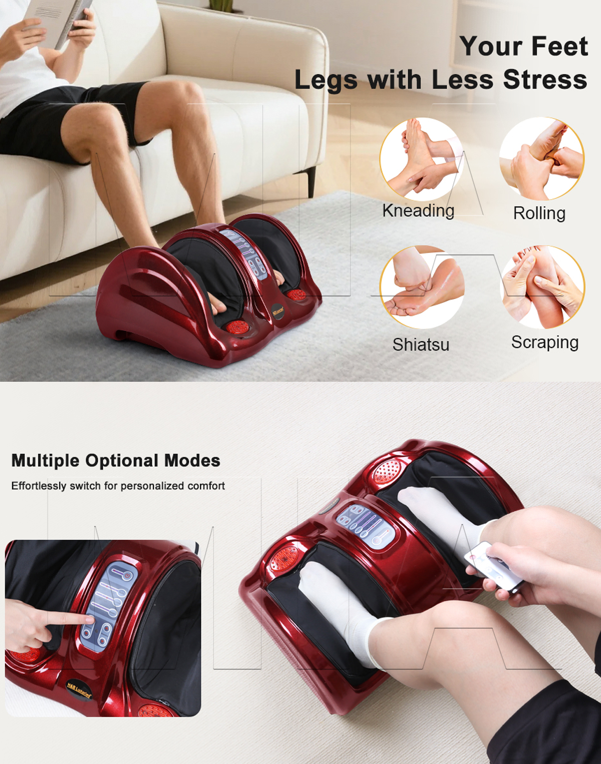 Electric Shiatsu Heat 3D Foot Massager Machine Heating Therapy Relief ...
