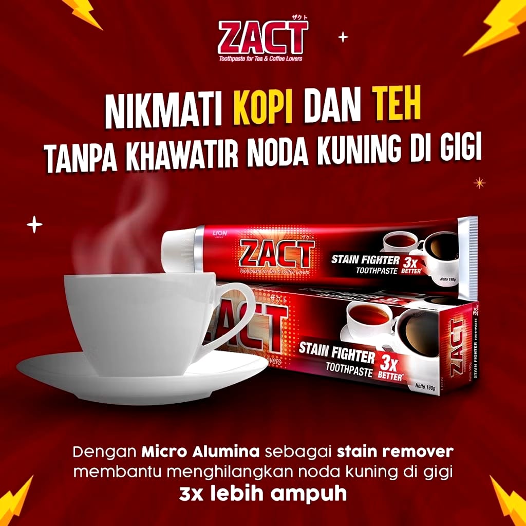 Zact Toothpaste Tooth Stain Remover | Ubat Gigi Untuk Pencinta Teh Dan Kopi 190gr | Shopee Malaysia