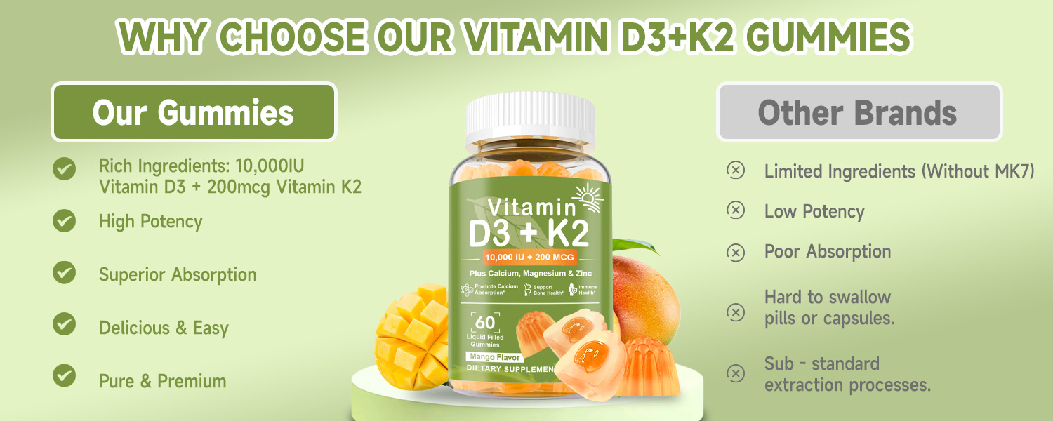 SOFTHER Vitamin D3 K2 Gummies Support Vascular Health Boosts Bone and ...