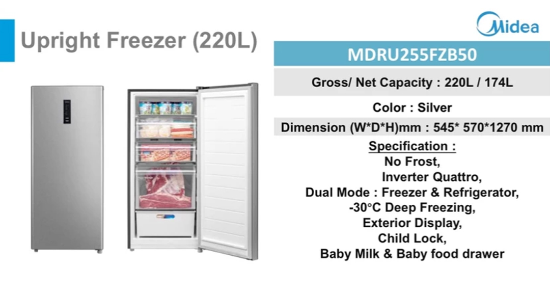 Midea Upright Freezer 188L MUF-208SD MUF208SD MUF208 / Frost Free 220L ...
