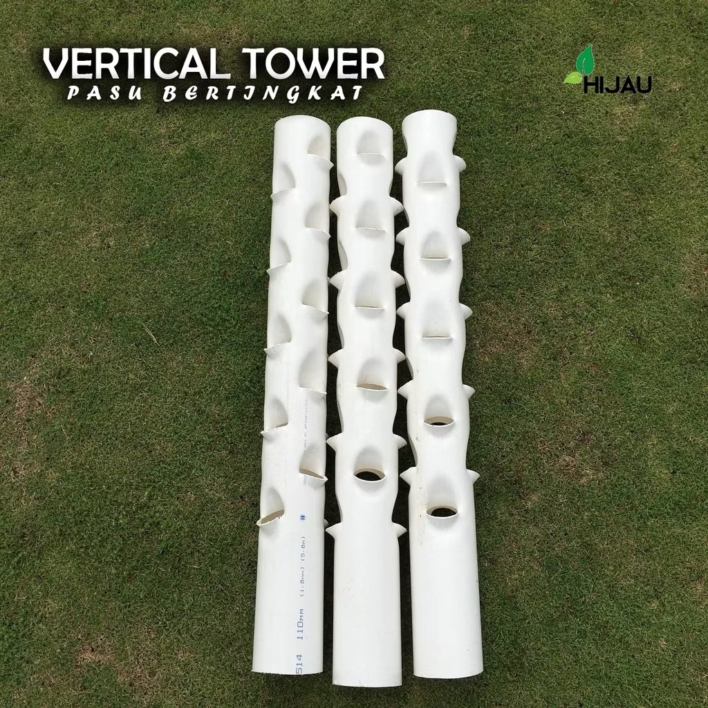 [Hijau Life] Vertical Tower Pot 20 Lubang | Pasu Bertingkat 1 Meter Untuk Tanam Sayur (Sawi ...
