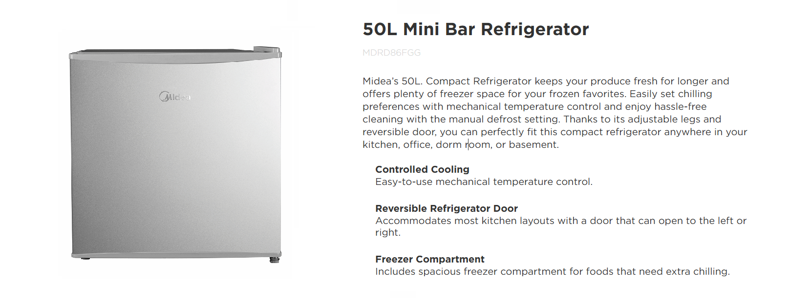 Midea Fridge 50L / 60L Mini Refrigerator Single Door Mini Fridge Peti ...