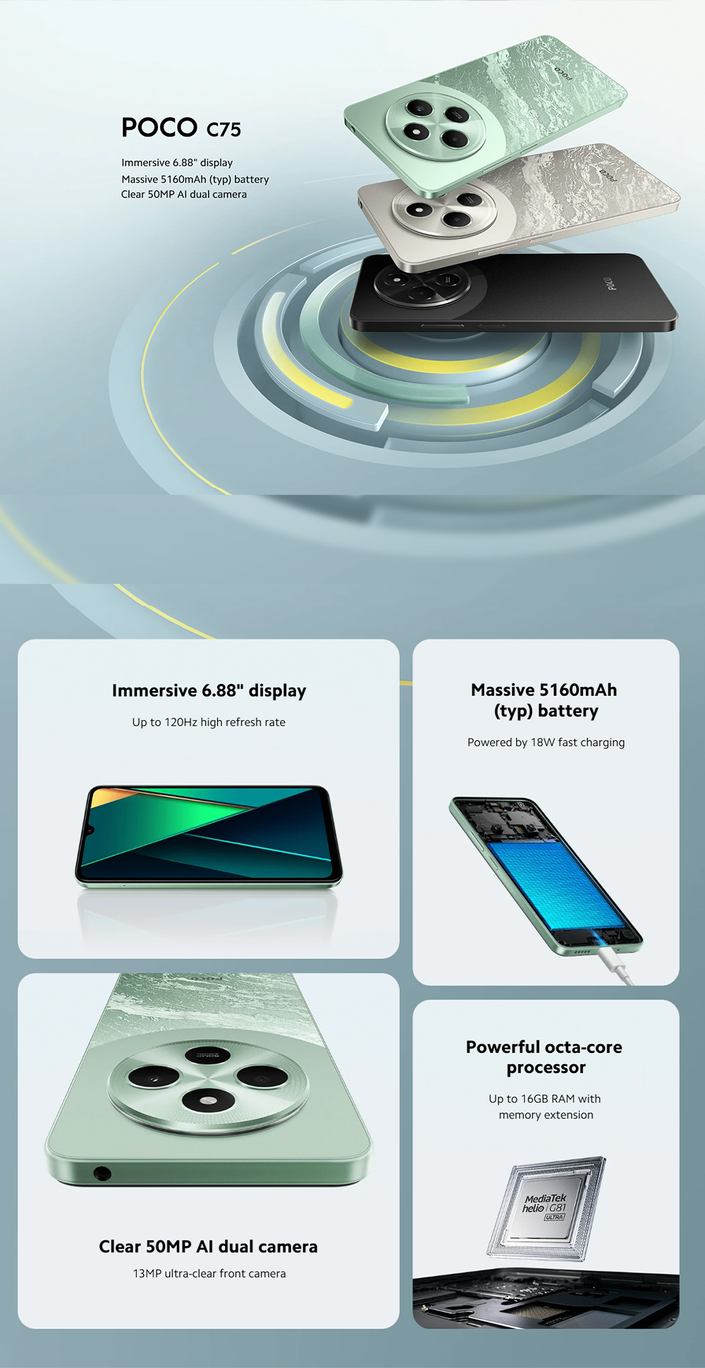 POCO C75 5G Smartphone 8GB+256GB | 108MP AI Camera | 6.88" FHD+ 120Hz ...