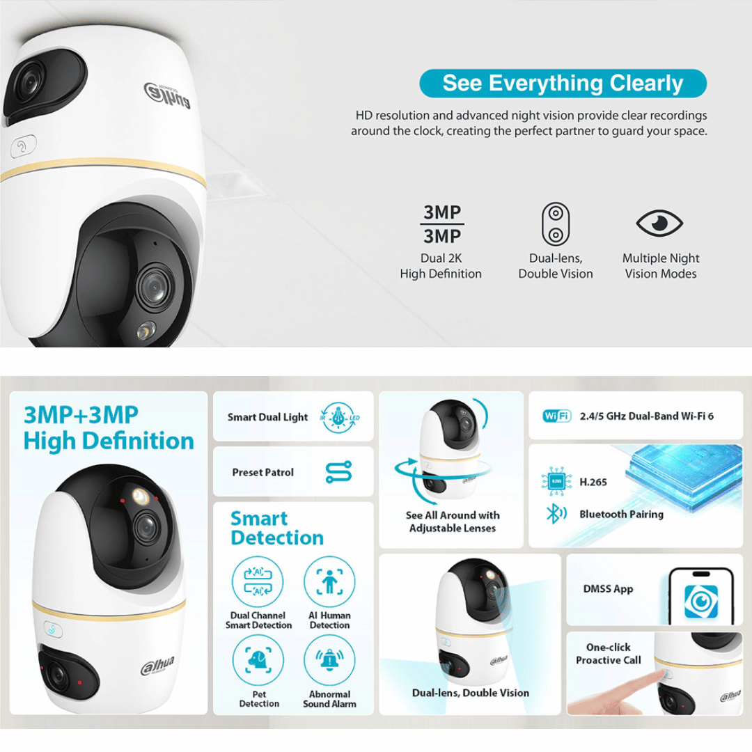 Dahua Hero Dual D1 H5D-5F | H3D-3F Indoor Wi-Fi Dual-Lens Pan & Tilt ...