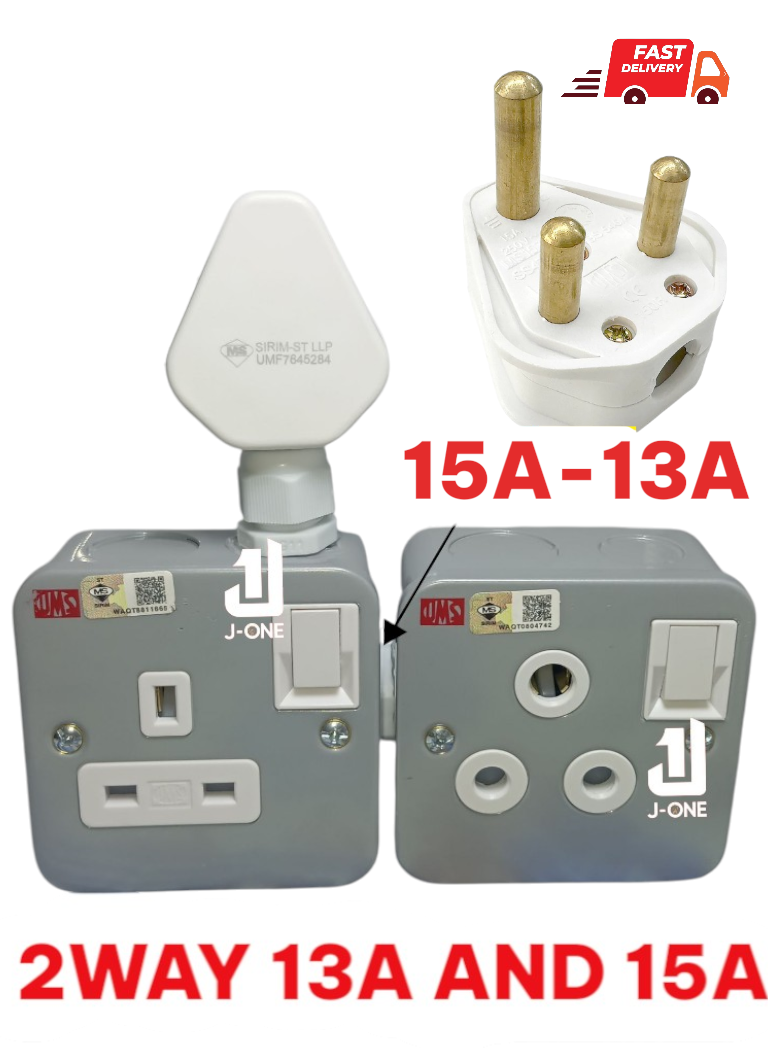 WALL SOCKET 1 IN 2 HEAVY DUTY METAL SOCKET 15A - 13A Power Switch ...