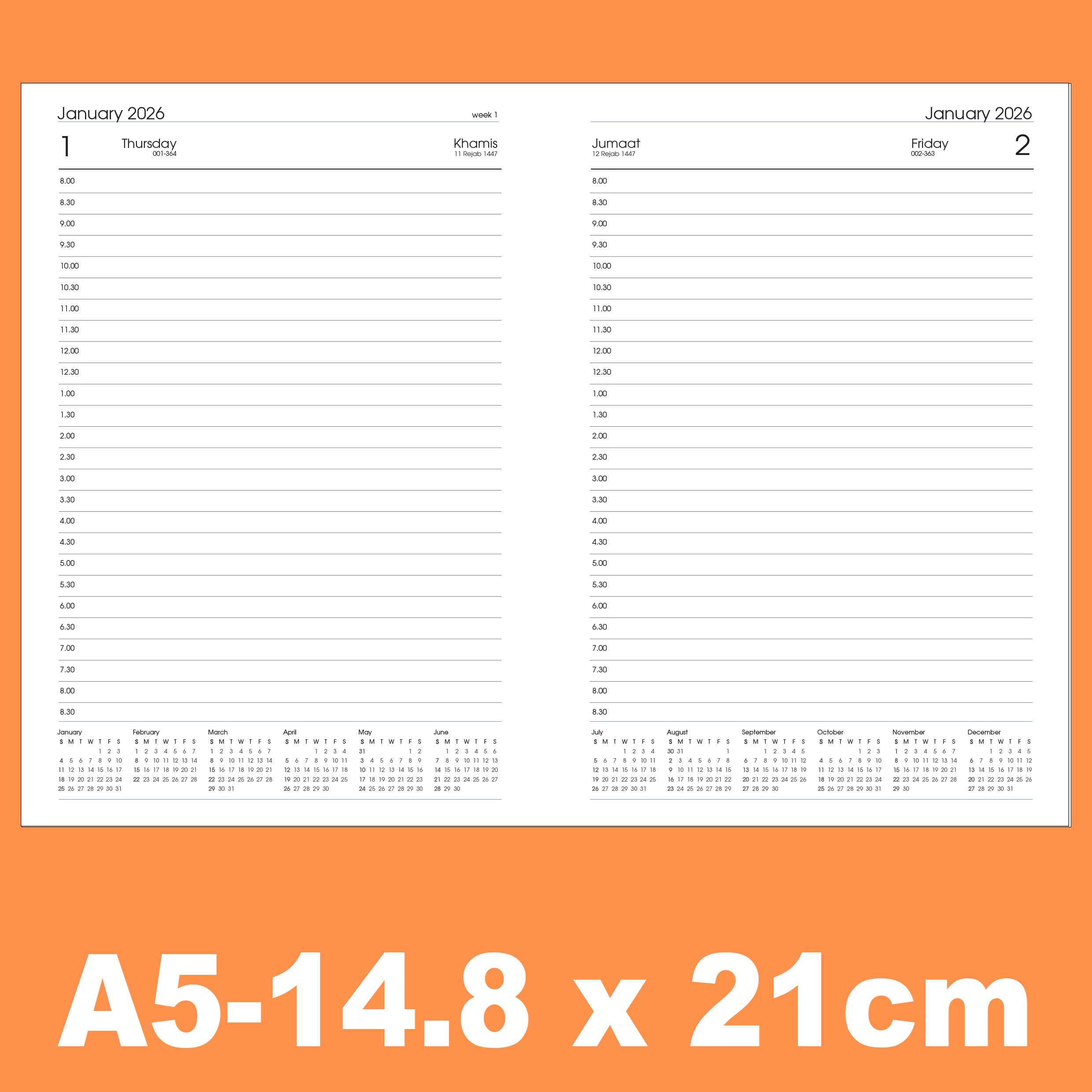 2026 A4 B5 A5 Diary planner Malaysia One Day a Page Padded Front hard ...