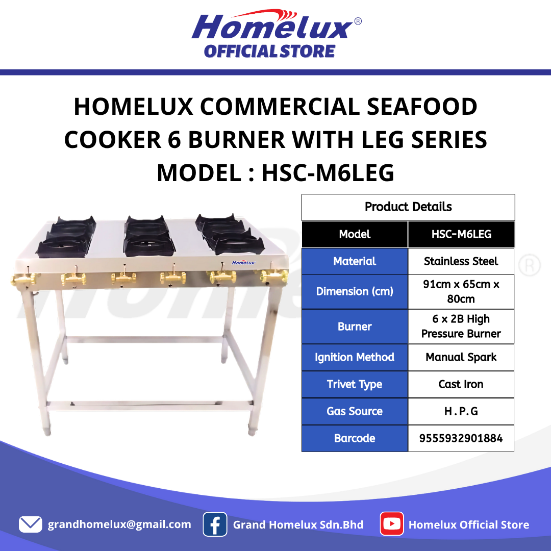 HOMELUX COMMERCIAL SEAFOOD COOKER STAINLESS STEEL 6 BURNER WITH LEG ...