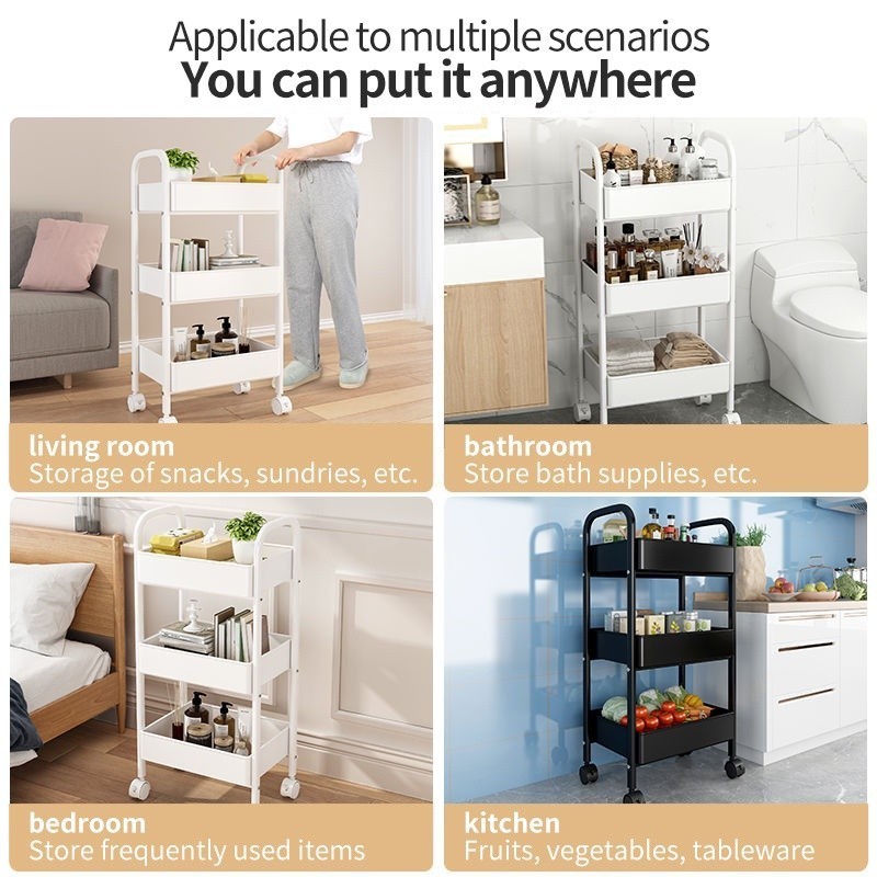 Carbon Steel Trolley Rack With Multifunctional Movable Rolling Storage ...