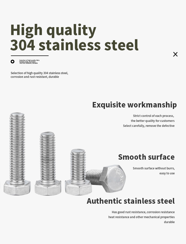Hex Bolt M8 M10 304 Stainless Steel DIN 933 Screw Skru Spanner Wrench ...