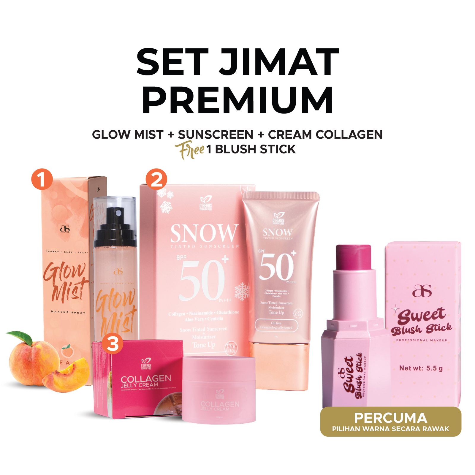 DHERBS SET JIMAT PREMIUM (SNOW TINTED + GLOW MIST + COLLAGEN JELLY ...