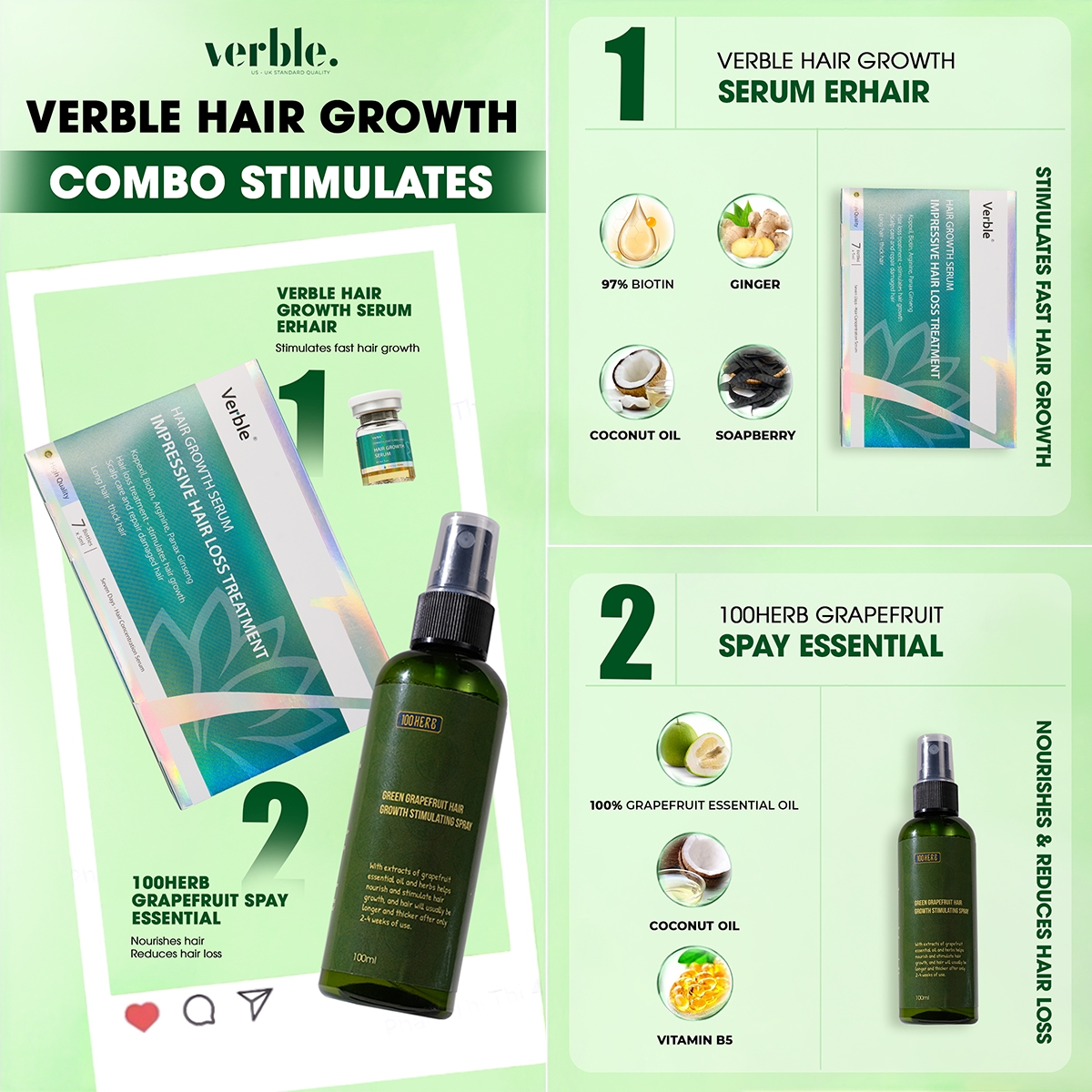 Verble Hair Growth Combo Stimulates Hair Growth Hair Grow Faster and ...