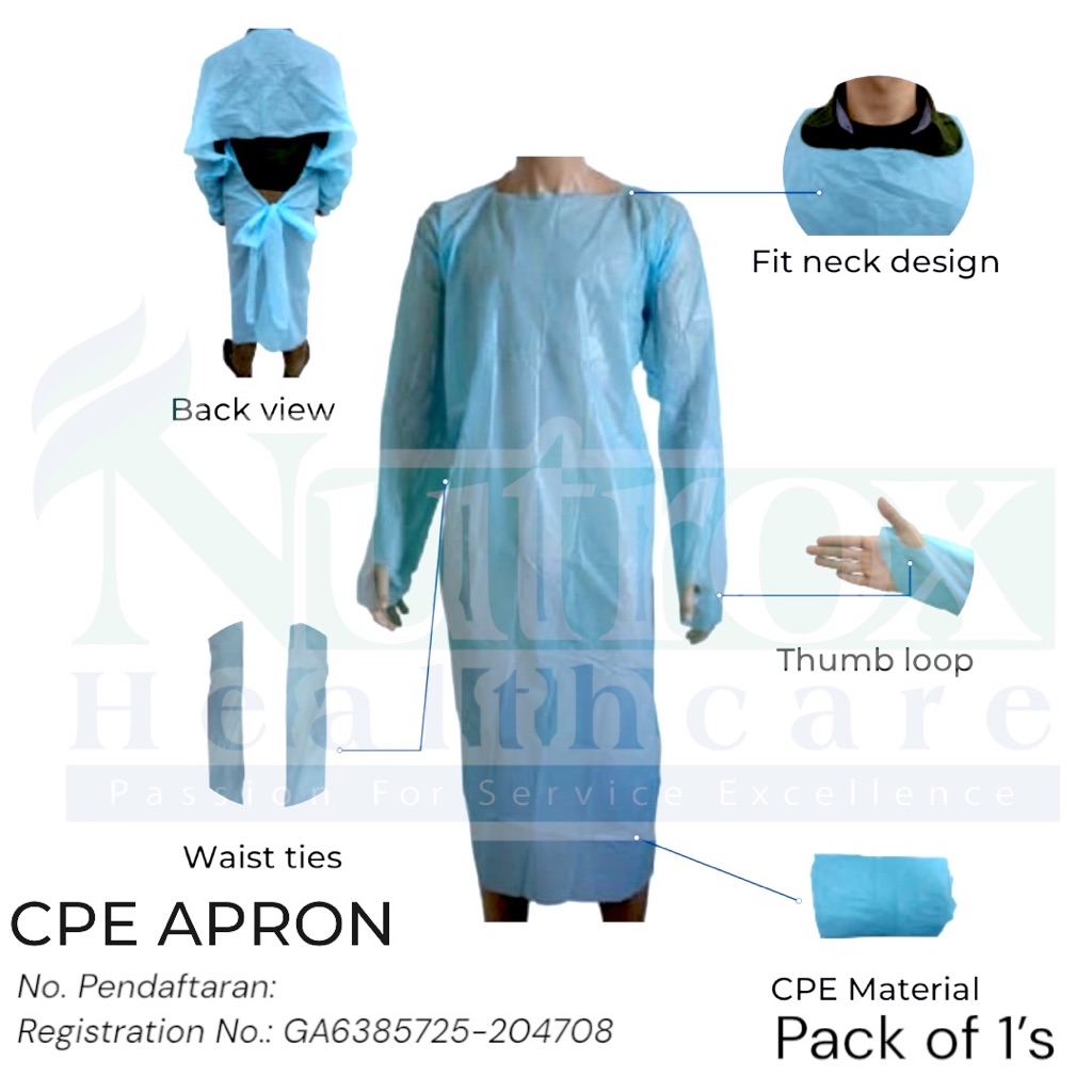 CPE Apron Long sleeves with thumb loop (Individual Pack) (1 PC) waist ...