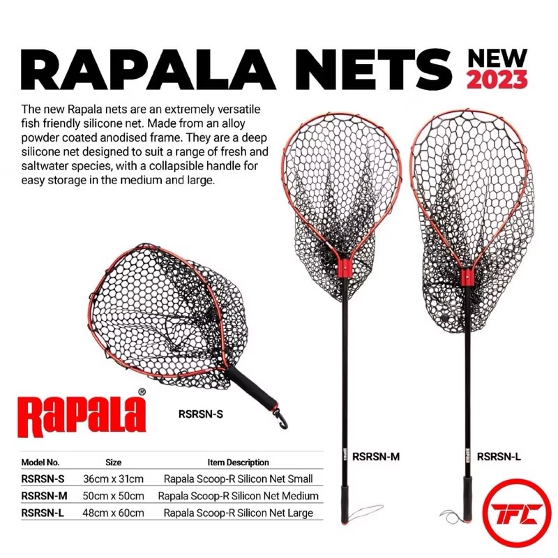 RAPALA Scoop-R & Single Hand Silicon Net Rubber Landing Tools Net RSRSN-S M L RNSHN-S Silicone ...