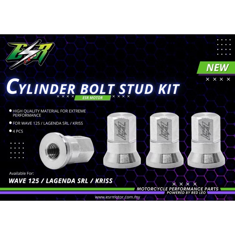 ESR MOTOR CYLINDER BOLT STUD KIT SET 125ZR RXZ WAVE125 LAGENDA SRL 115 ...