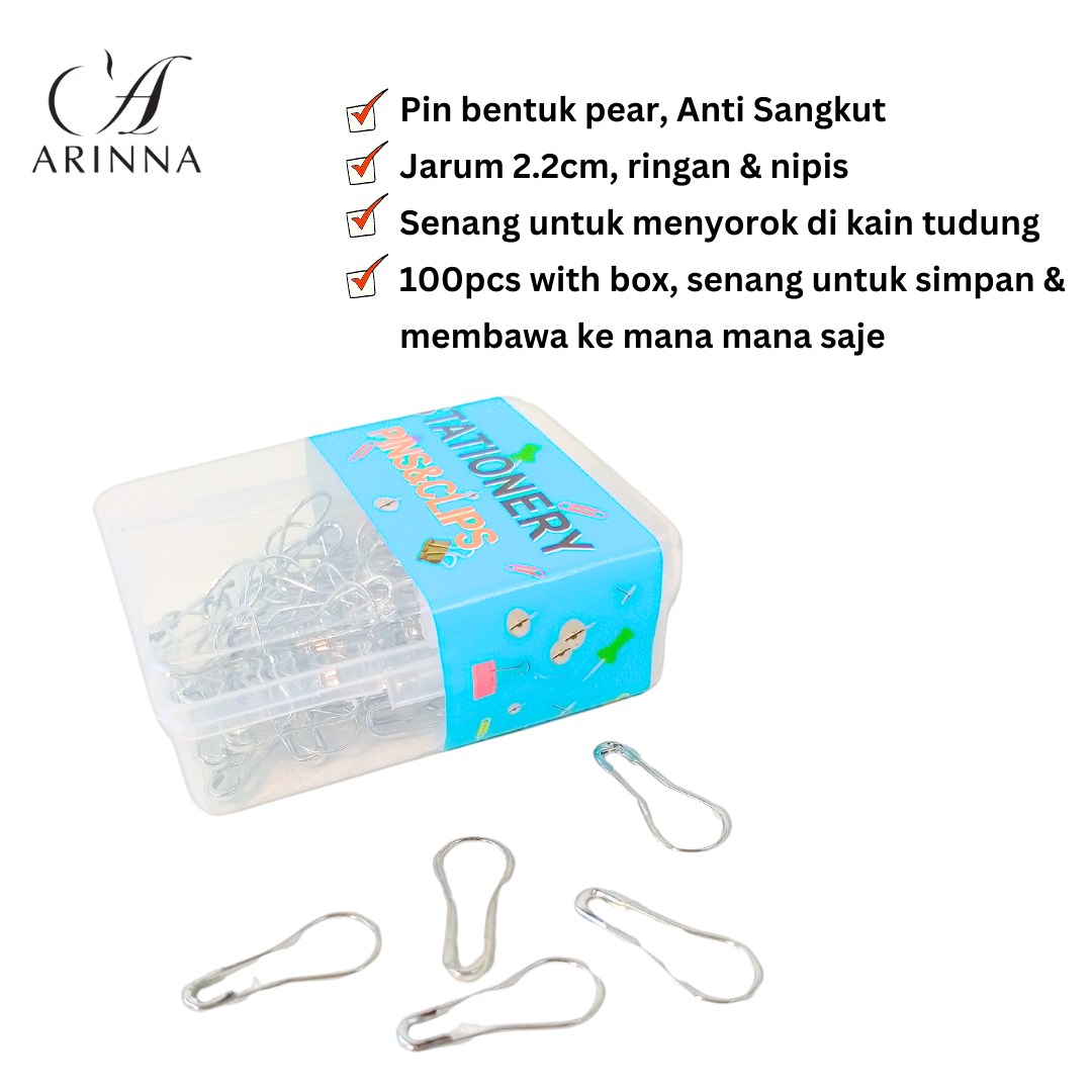 ARINNA Safety Magic Pin 100pc With Box Tudung Kerongsang Clip Bentuk ...