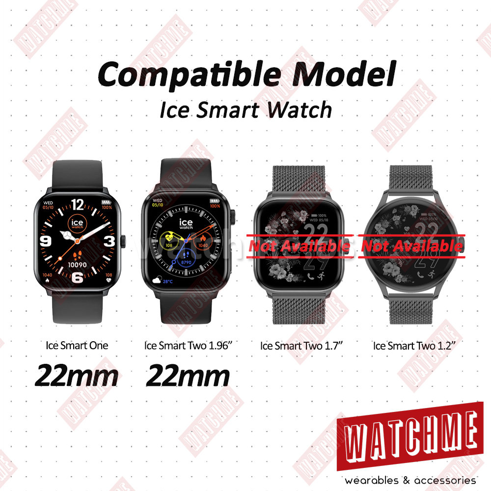Ice Smart Watch Two Strap, Antiskid Series 22mm, Black or Silver Buckle ...