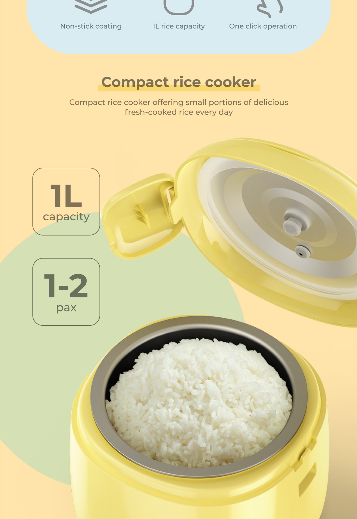 PerySmith Mini Rice Cooker Q10 Series - Compact, One-Touch Operation ...