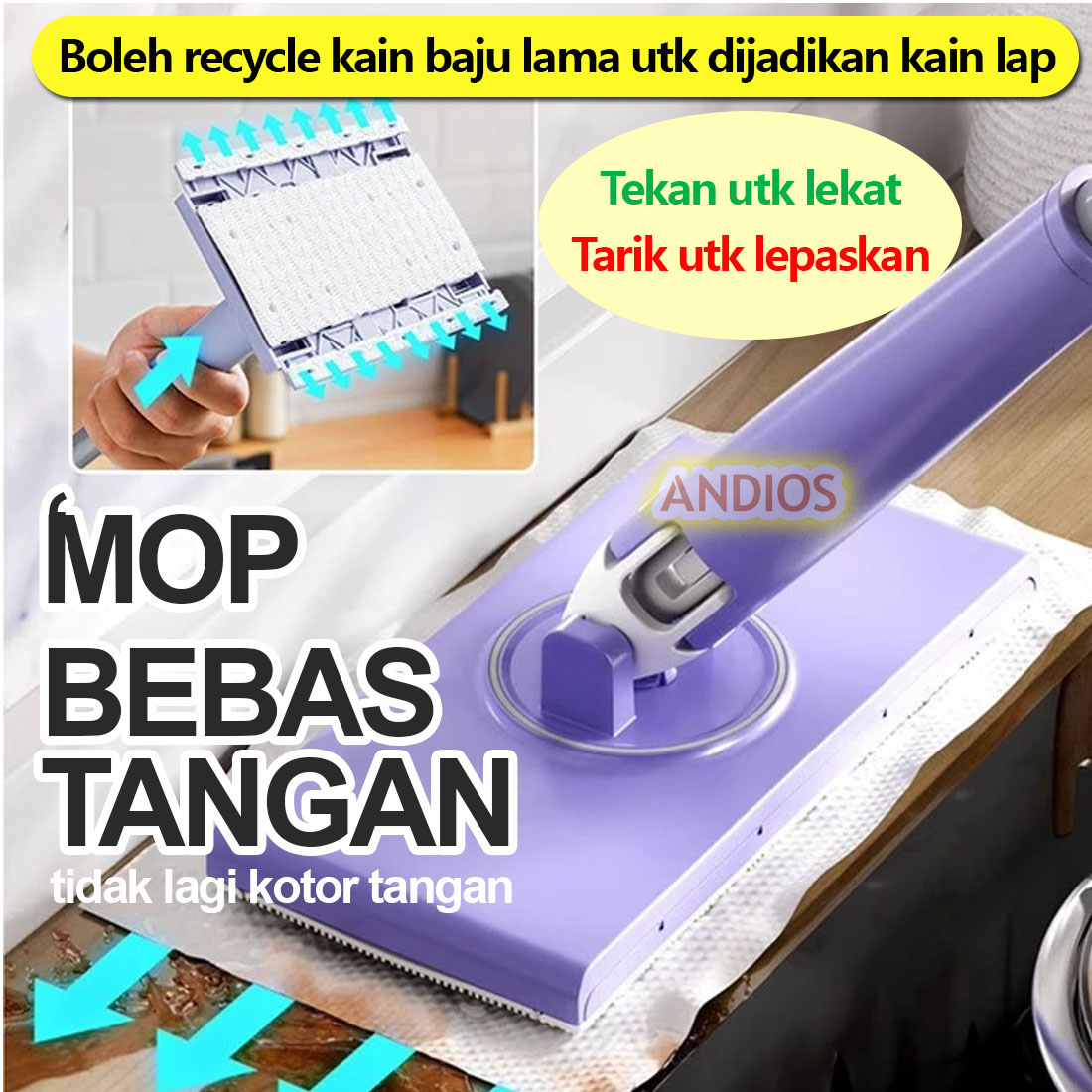 ANDIOS Mop Klip Tisu Basah Pakai Buang Kelip Magik Wet Tissue Lekat ...