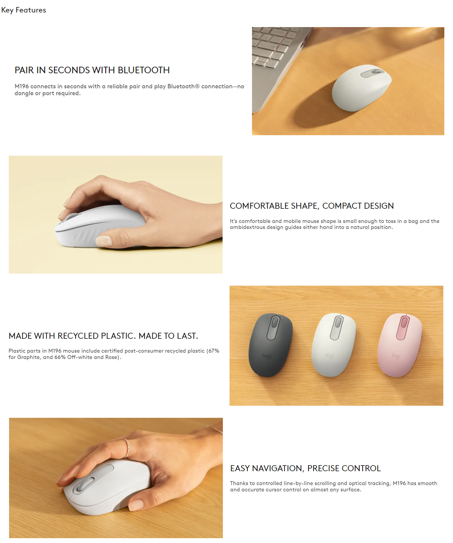 Logitech M196 Bluetooth Mouse with Compact, Contoured Shape Design | 12-Months Battery Life ...